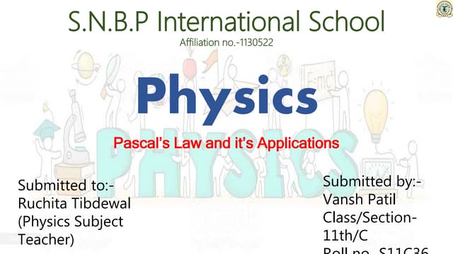 power point presentation on Pascals law and its applications for ICSE ...