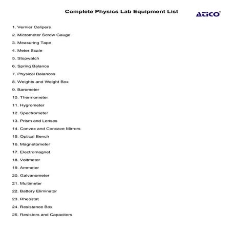 Physics Lab Equipment List for High School | PDF