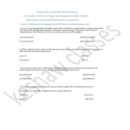 Iit Physics Test Series 1 Keshaw Classes Pdf