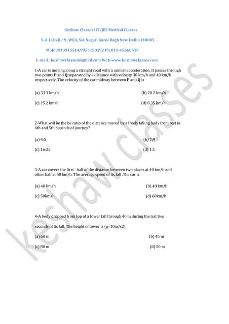 Iit Physics Test Series 1 Keshaw Classes Pdf