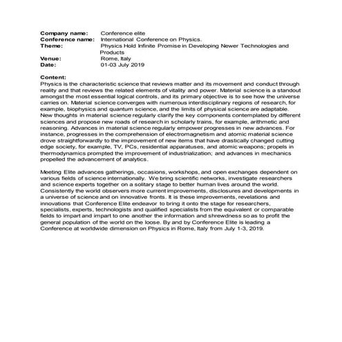 International Conference On Physics 2019 | DOCX