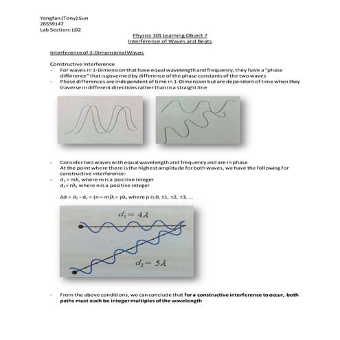 Physics 101 Learning Object #7 Interference of Waves and Beats | PDF