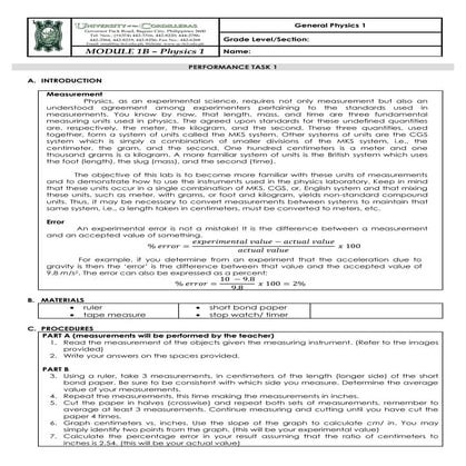 Physics 1 module 1 b lab | PDF