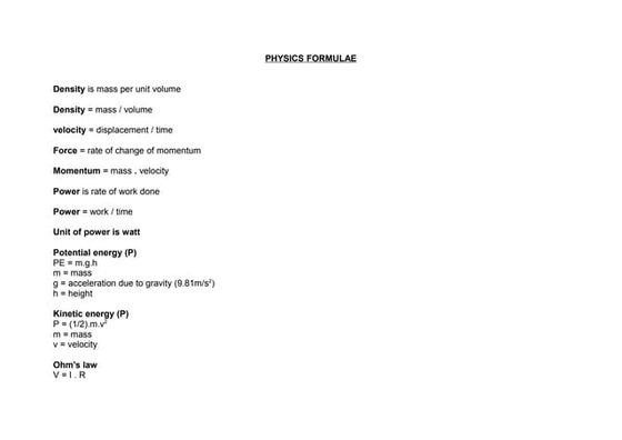 O level physics formula sheet | PDF