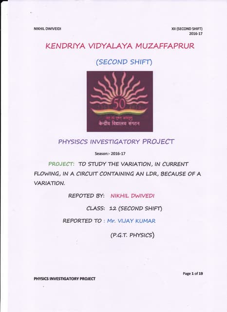 12th Physics Investigatory project (LDR) | PDF