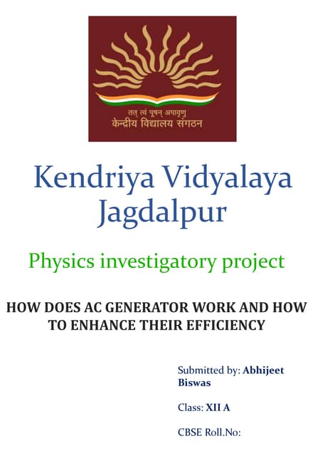 12th CBSE Physics Project AC Generator | DOCX