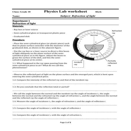 Physics lab worksheet refraction | PDF