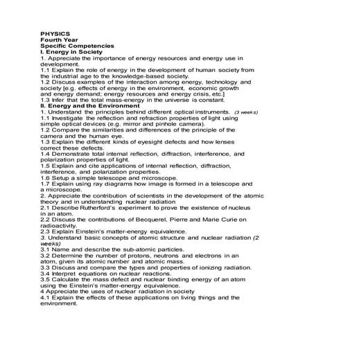 Physics learning competencies bec dep ed | DOCX | Physics | Science