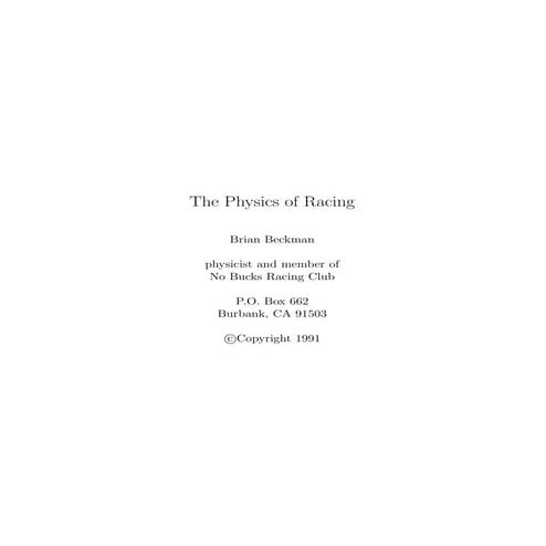 Physics Of Racing | PDF