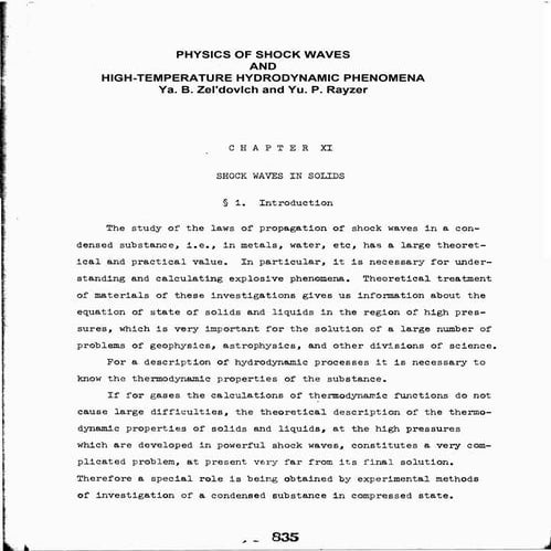 Physics of shock waves and high temperature hydrodynamic, chap xi | PDF