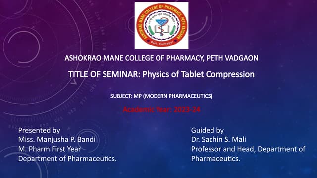 Physics of tablet compression | PPT