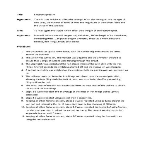 CSEC Physics PD Lab - Factors affecting strength of electromagnet | DOCX