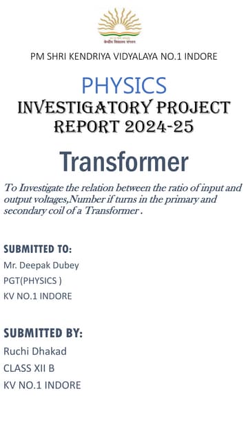 Physics investigatory project on transformers by vishesh | PDF