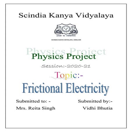 Physics project on frictional electricity | PDF
