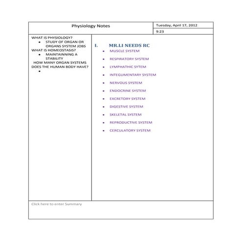 Physiology notes | DOCX