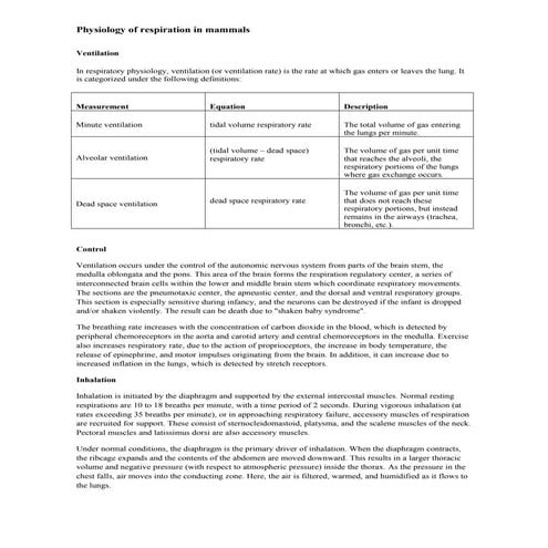 Physiology of respiration in mammals | DOC