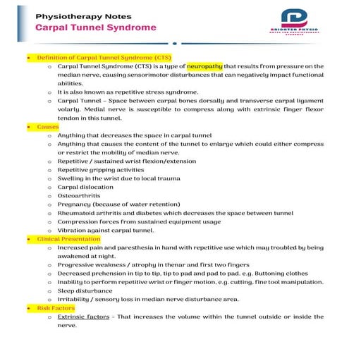 Physiotherapy Notes - Carpal Tunnel Syndrome.pdf