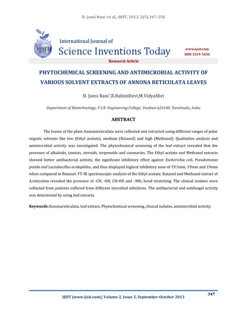 Phytochemical analysis and antioxidant activity in leaves of Dodonaea viscosa L. | PDF