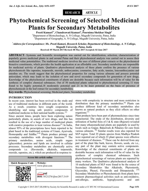 THESIS PRESENTATION . Preliminary phytochemical screening of fumaria ...