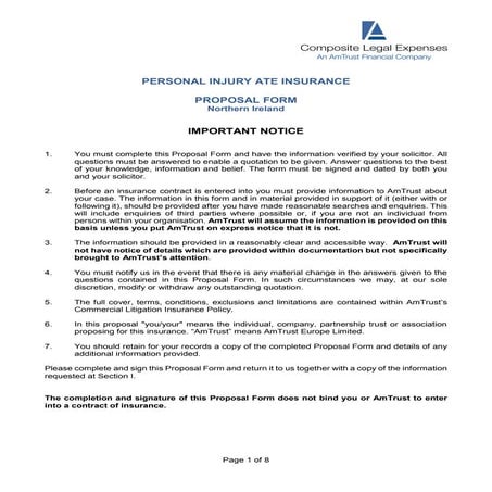 Personal Injury Northern Ireland.- CLE ATE Proposal Form | PDF