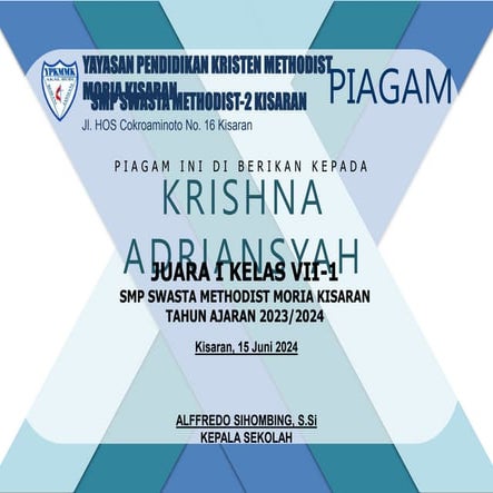 piagam juara kelas smp swasta methodist-2 kisaran 2024.pptx | Free Download