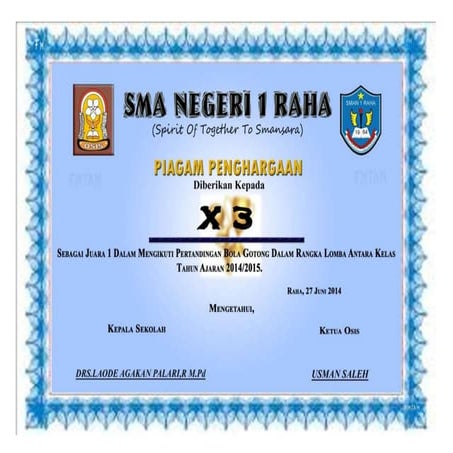 Piagam penghargaan sma 1 raha | DOCX