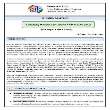 mission-mausam Enhancing Weather and Climate Resilience for India | PDF