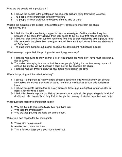 Picture analysis questions and answers | PDF