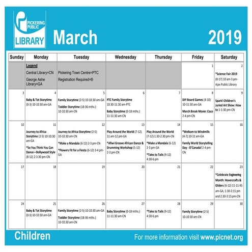 Pickering Public Library March Monthly Calendars | PDF | Digital Audio ...