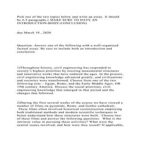 Pick one of the two topics below and write an essay. It should be 4-.docx