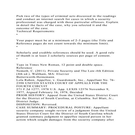 Pick two of the types of criminal acts discussed in the readings and.docx