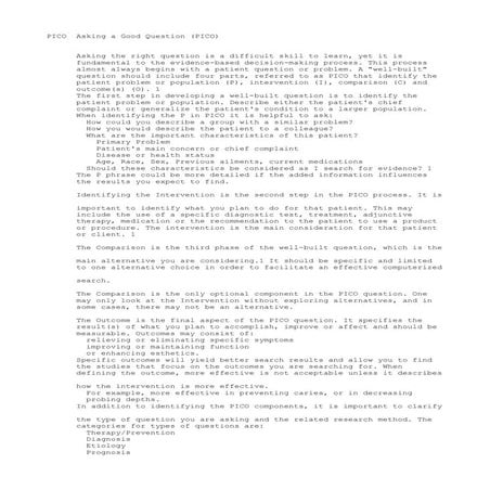 Pico framework for framing systematic review research questions ...