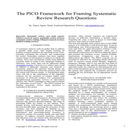 Pico framework for framing systematic review research questions pubrica ...