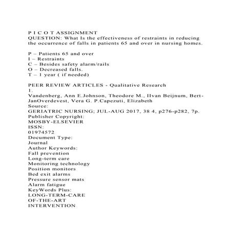 P I C O T ASSIGNMENTQUESTION What Is the effectiveness of restr.docx