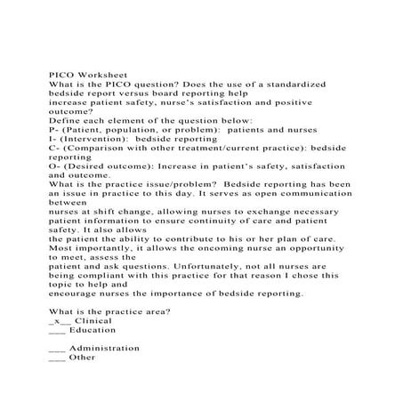 PICO WorksheetWhat is the PICO question Does the use of a s.docx