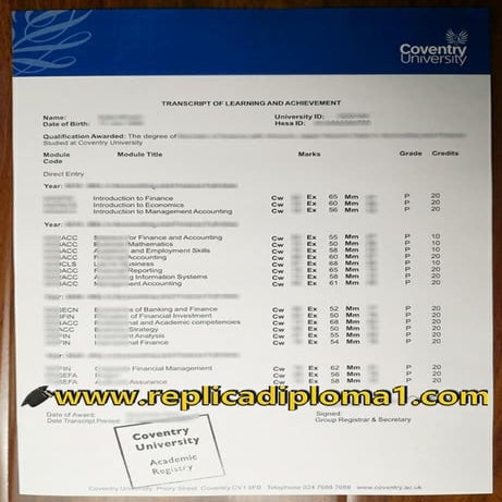 Purchase a fake Coventry University transcript of latest version. | PDF