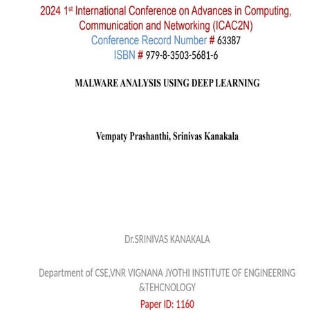 Malware Analysis Using Deep Learning Pre Ppt