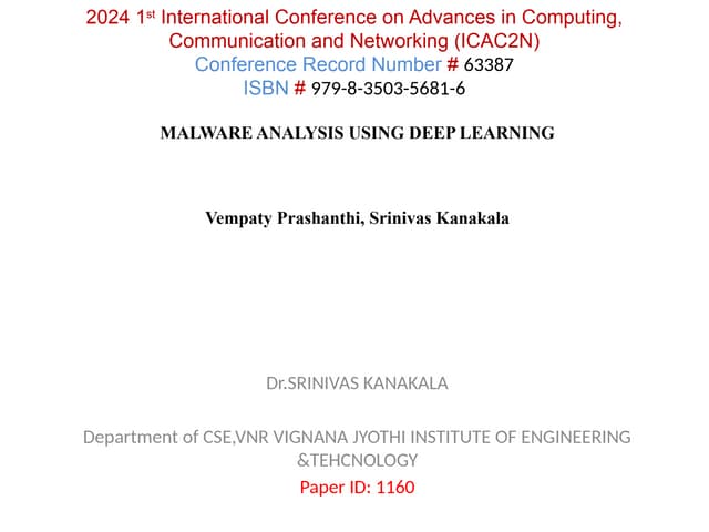 Malware Analysis Using Deep Learning Pre Ppt