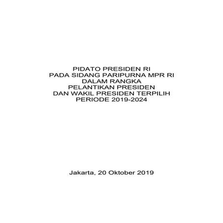 Pidato Lengkap Presiden RI 20 okt 2019 | PDF