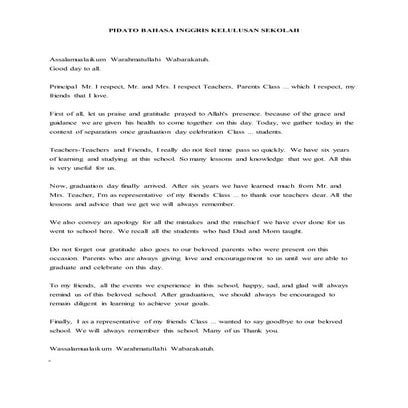 Pidato bahasa inggris kelulusan sekolah 2 | DOCX