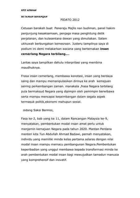 Skrip pidato 'memartabatkan bahasa melayu' | DOCX