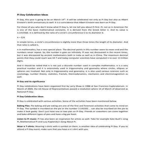Pi day celebration ideas | PDF