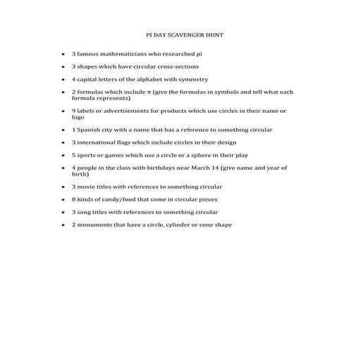 Pi day scavenger hunt | DOCX