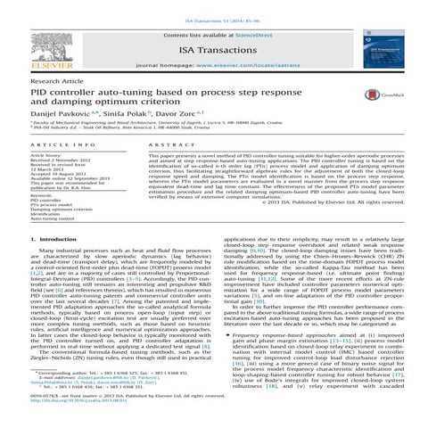 PID controller auto-tuning based on process step response and damping optimum criterion | PDF