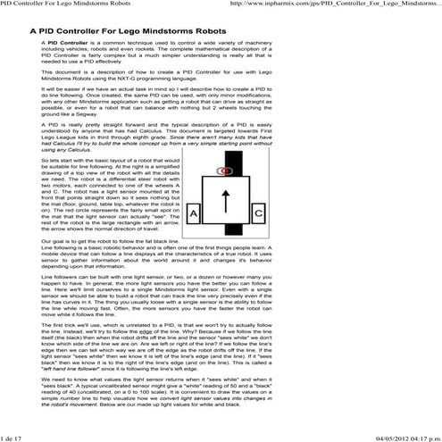 Pid Controller For Lego Mindstorms Robots Pdf
