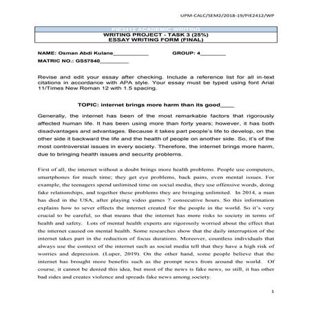 PIE 2412 WP TASK 3 WRITING FORM (FINAL) - REVISED.docx | Internet | Computing