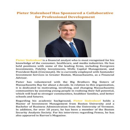 Pieter Stalenhoef Has Sponsored a Collaborative for Professional Development | PDF