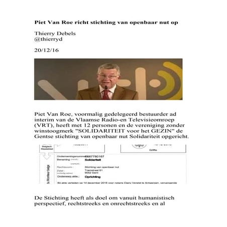 Piet Van Roe richt stichting van openbaar nut op | PDF