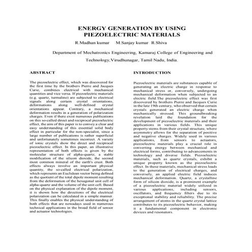 Energy generation by using piezoelectric materials | PDF
