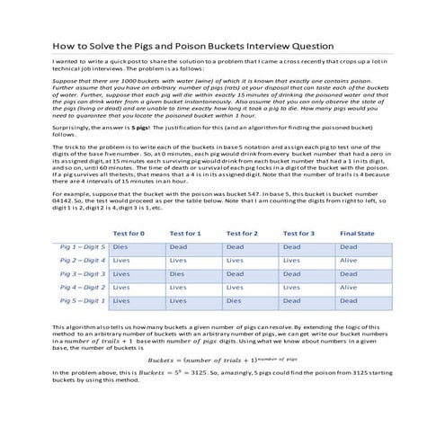 How to Solve the Pigs and Poison Buckets Interview Question | PDF
